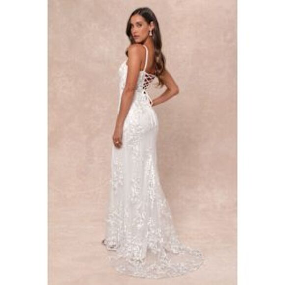Lulus | Dresses | Lulus Women Ethereal Elegance Embroidered Laceup Maxi ...